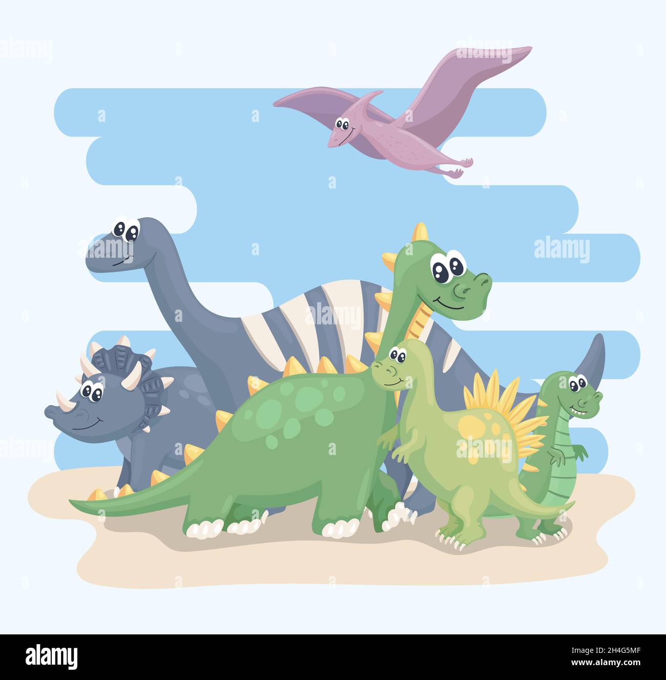 six dinosaurs scene Stock Vector Image & Art - Alamy