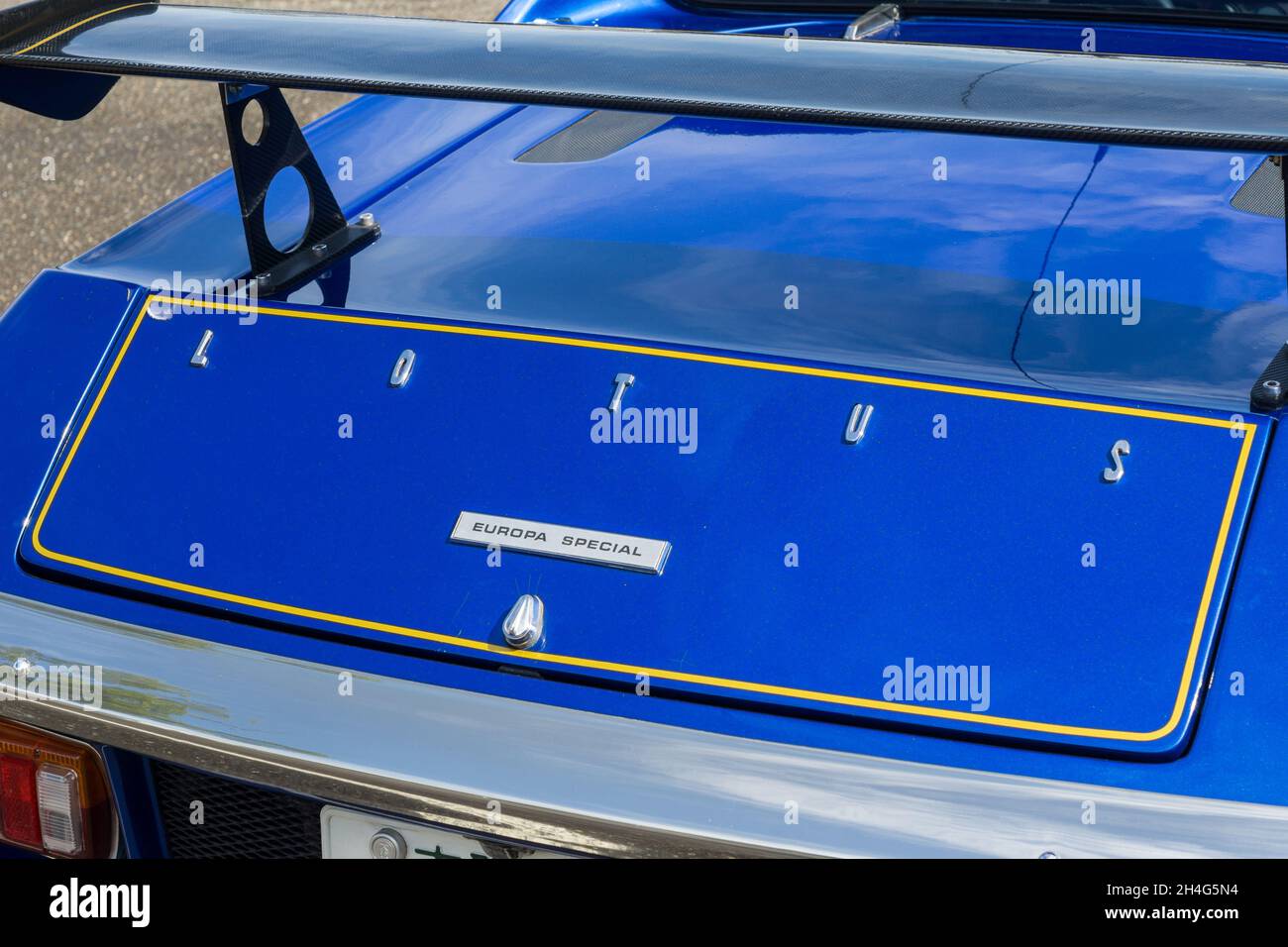 Close up detail of the rear logo badge emblem on a metallic blue 1972 ...