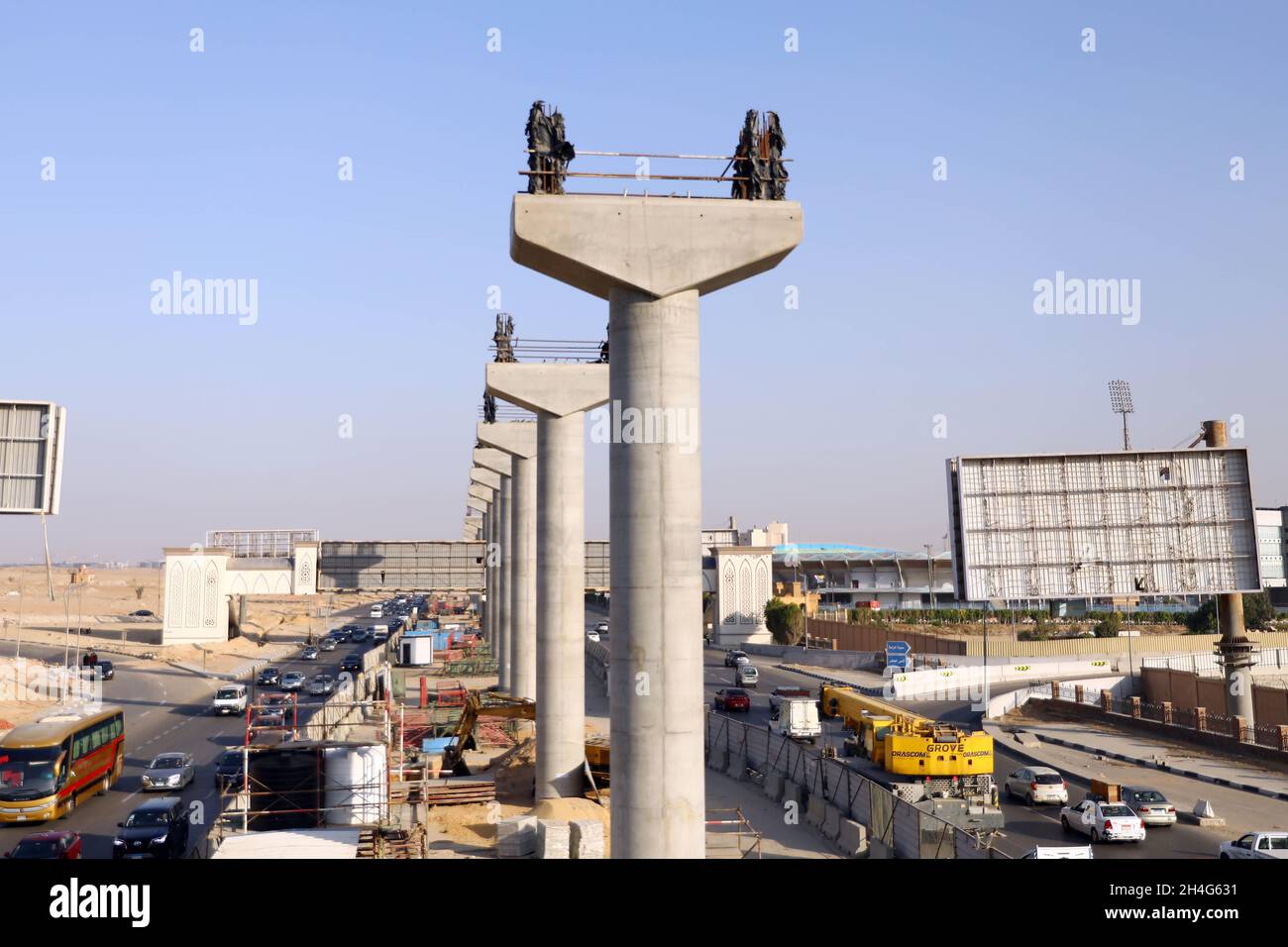 Cairo, Egypt. 2nd Nov, 2021. Compound piers for monorail are under ...