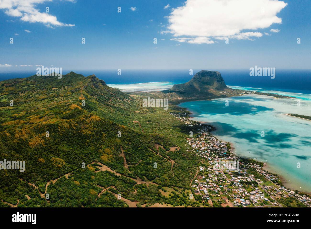 Aerial view of Le Morne Brabant mountain which is in the World Heritage ...