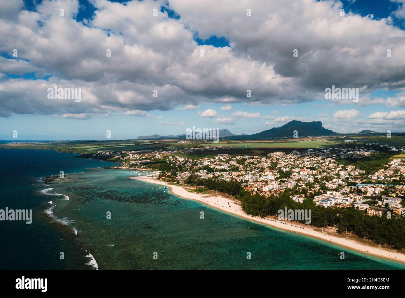 On the beautiful beach of the island of Mauritius along the coast ...