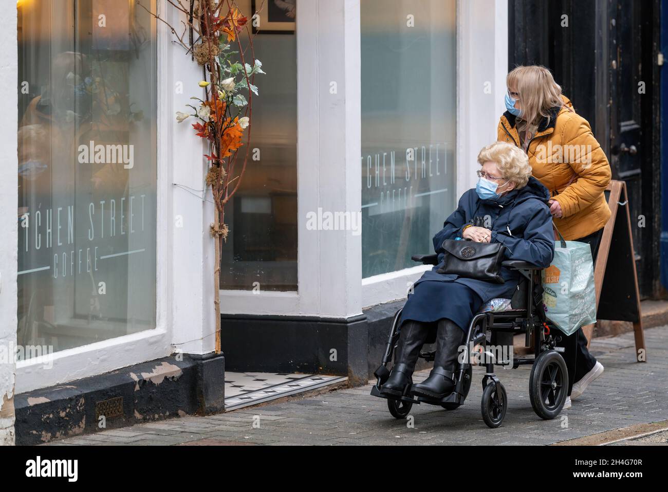 ELGIN, MORAY, SCOTLAND - 2 NOVEMBER 2021: This is a woman in a wheel ...