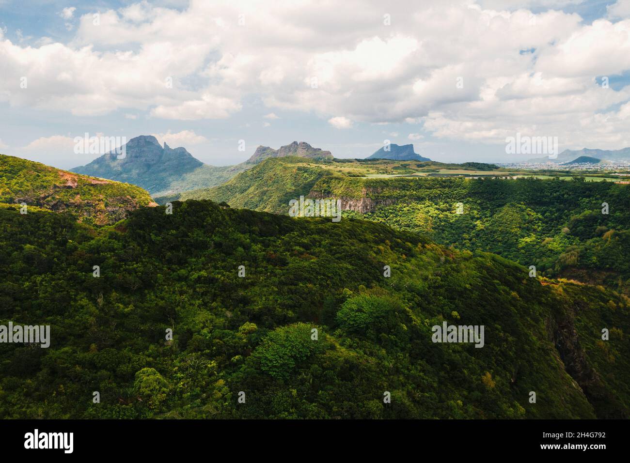 Mountain Landscape of the gorge on the island of Mauritius, Green ...