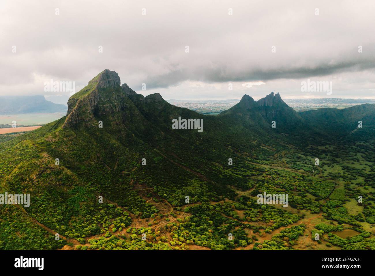 Aerial view of mountains and fields in Mauritius island Stock Photo - Alamy