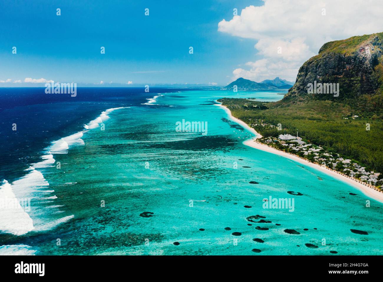 Aerial view of Le Morne Brabant mountain which is in the World Heritage ...