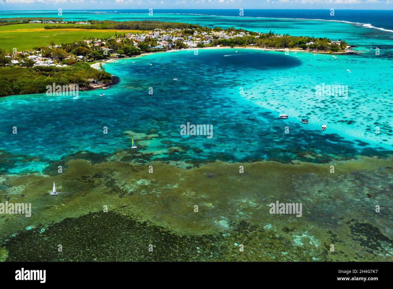 Aerial photography of the East coast of the island of Mauritius ...