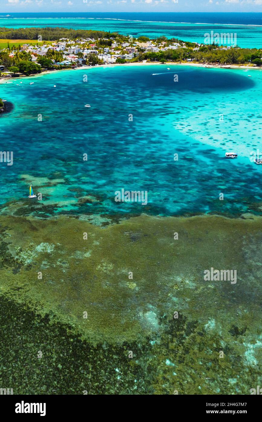 Aerial photography of the East coast of the island of Mauritius ...