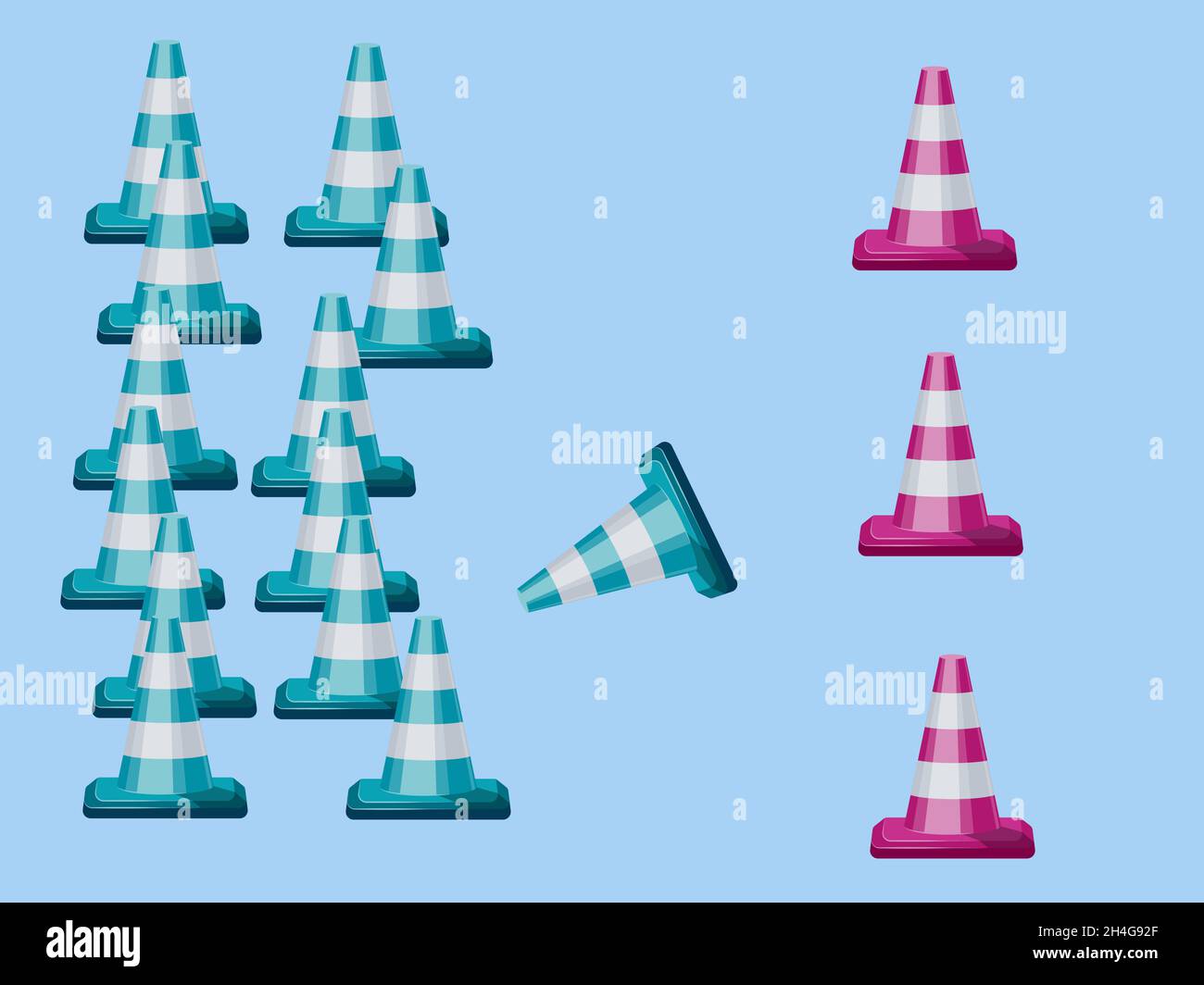 Pink and blue traffic cones, equipment for safety Stock Vector Image ...
