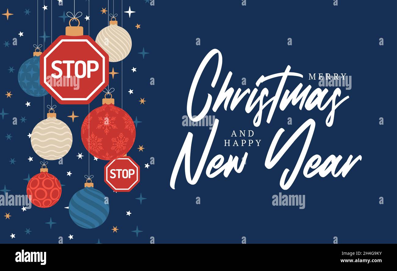 Christmas road stop sign card. Merry Christmas road greeting card. Hang ...