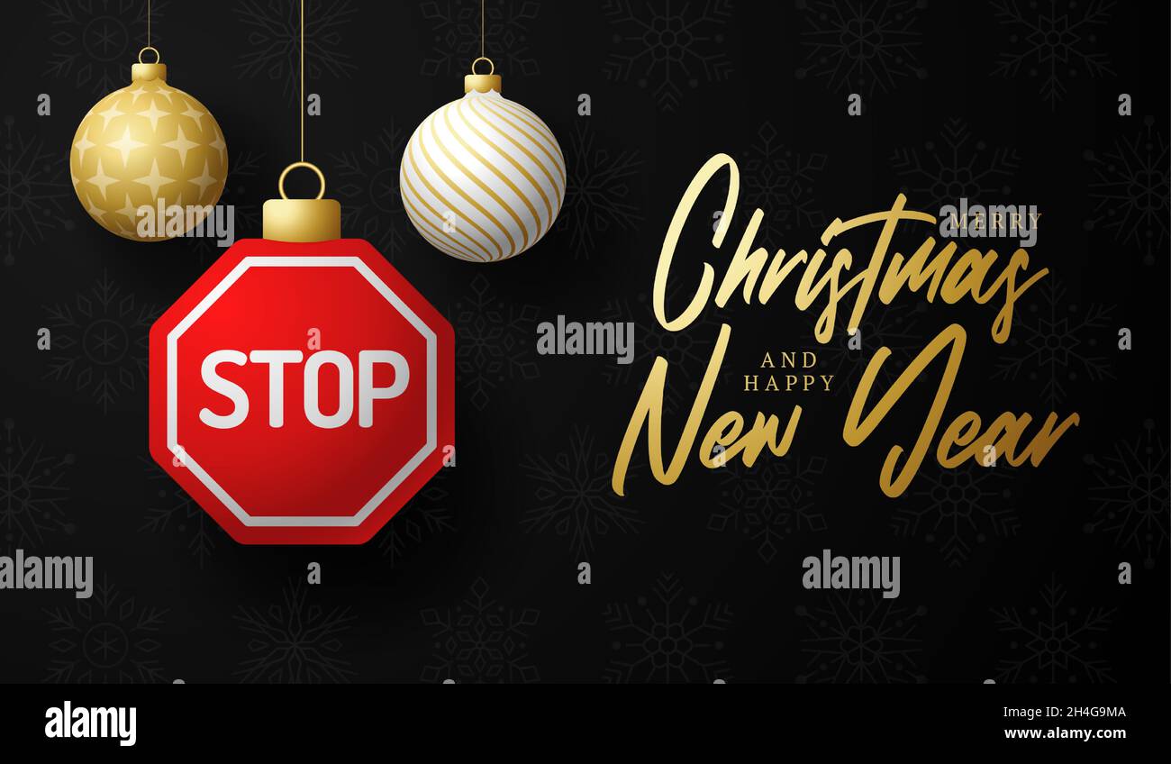 Stop sign Christmas card. Merry Christmas traffic greeting card. Hang ...