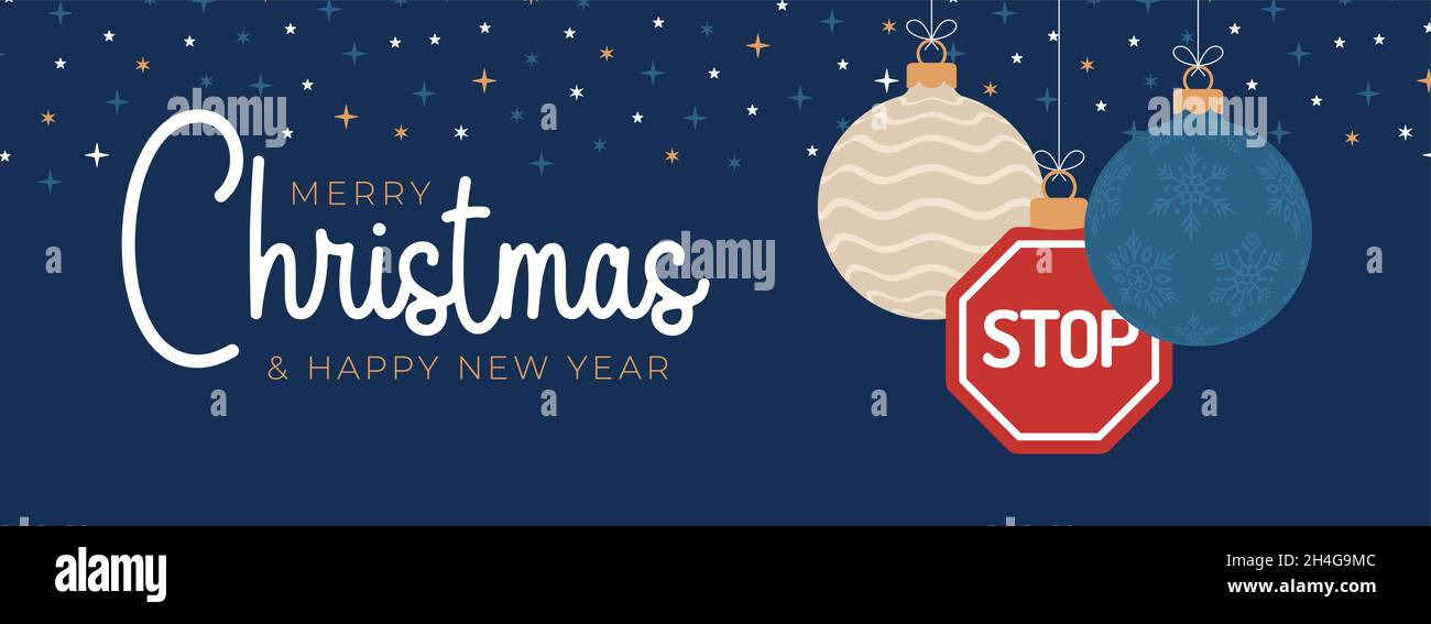 Christmas road stop sign card. Merry Christmas road greeting card. Hang ...