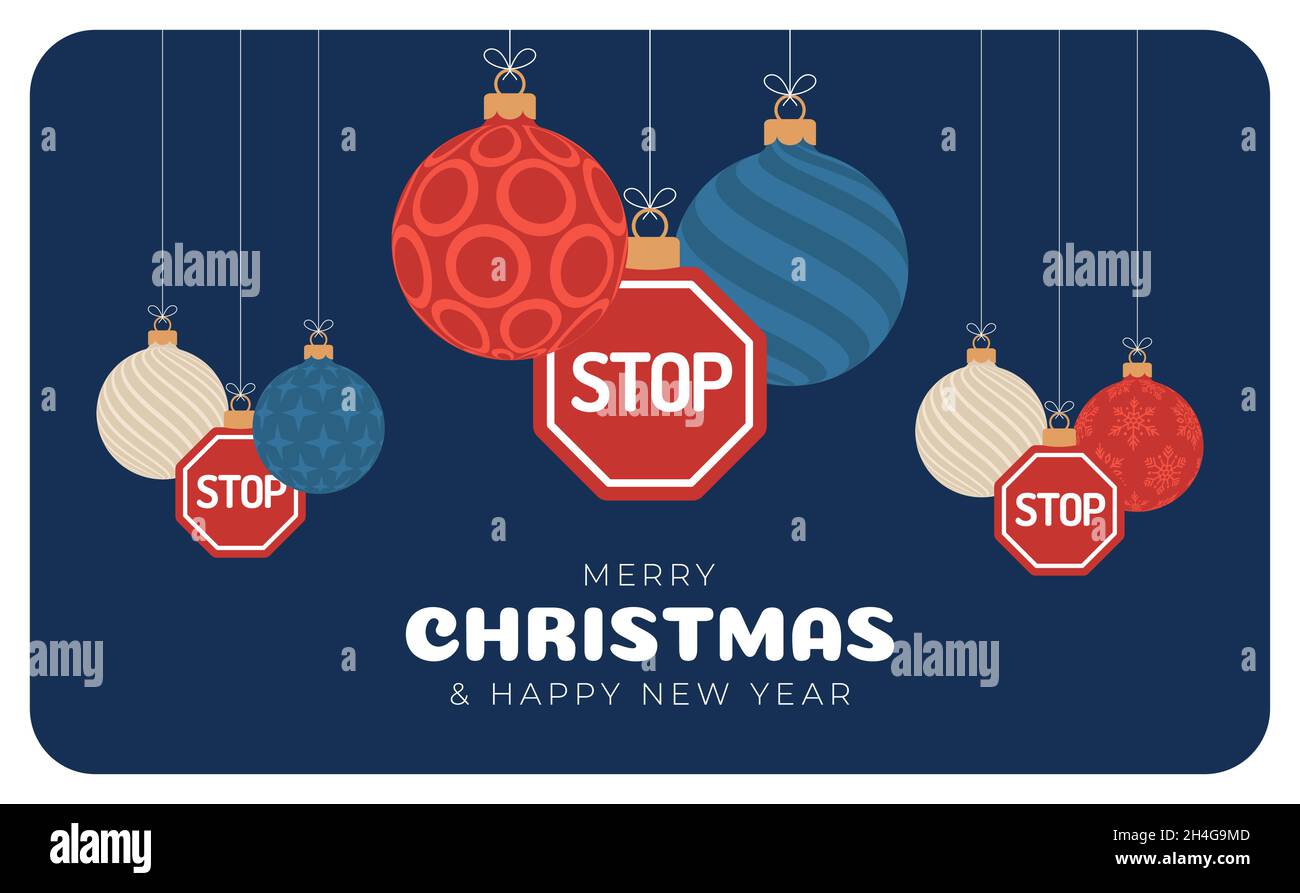 Christmas road stop sign card. Merry Christmas road greeting card. Hang ...