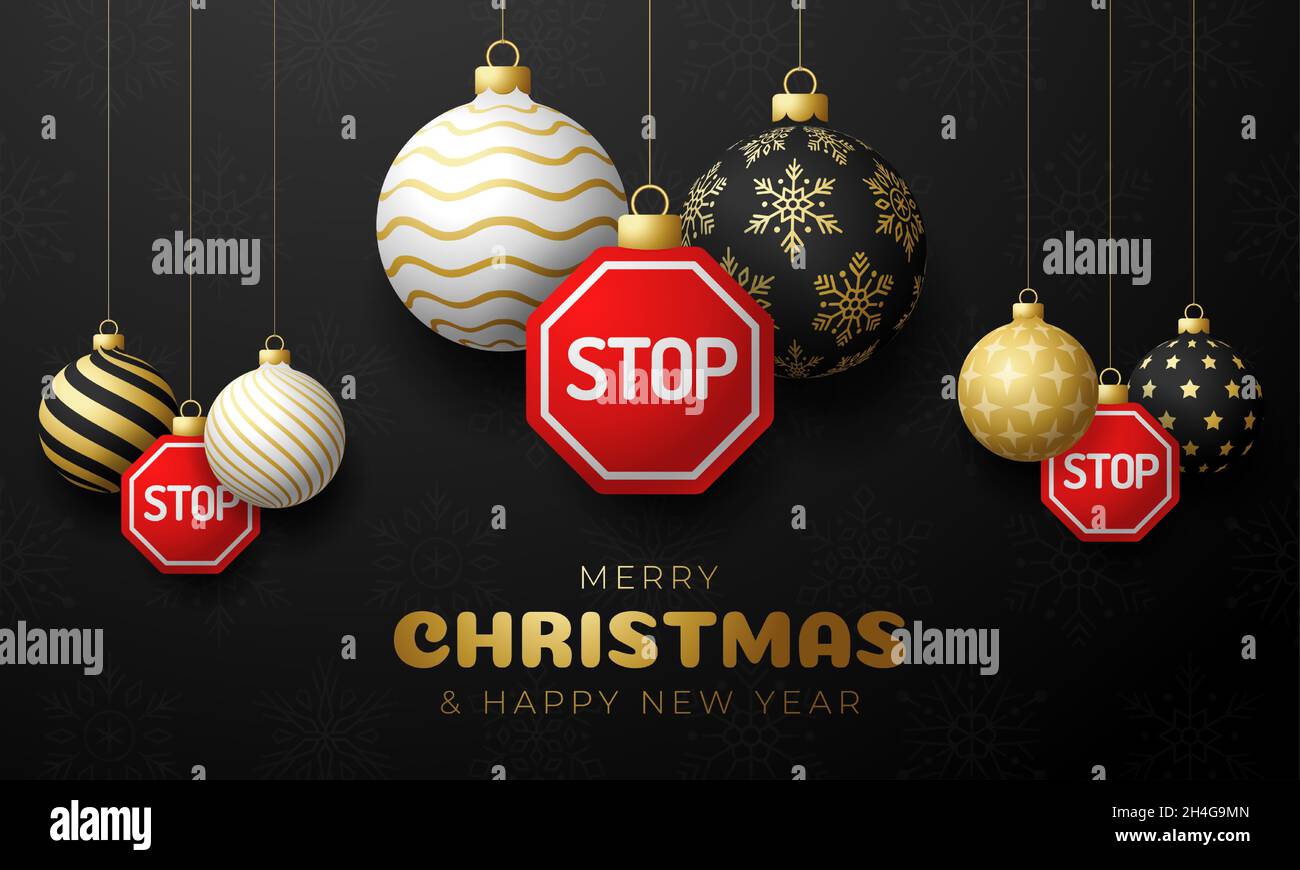Stop sign Christmas card. Merry Christmas traffic greeting card. Hang ...