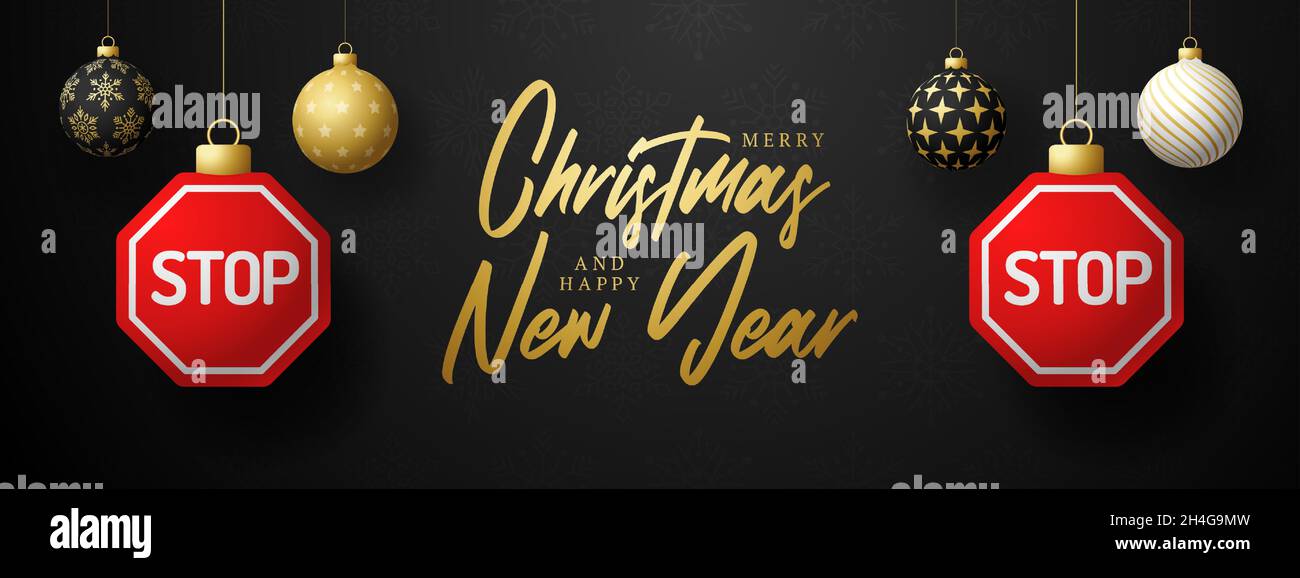 Stop sign Christmas card. Merry Christmas traffic greeting card. Hang ...