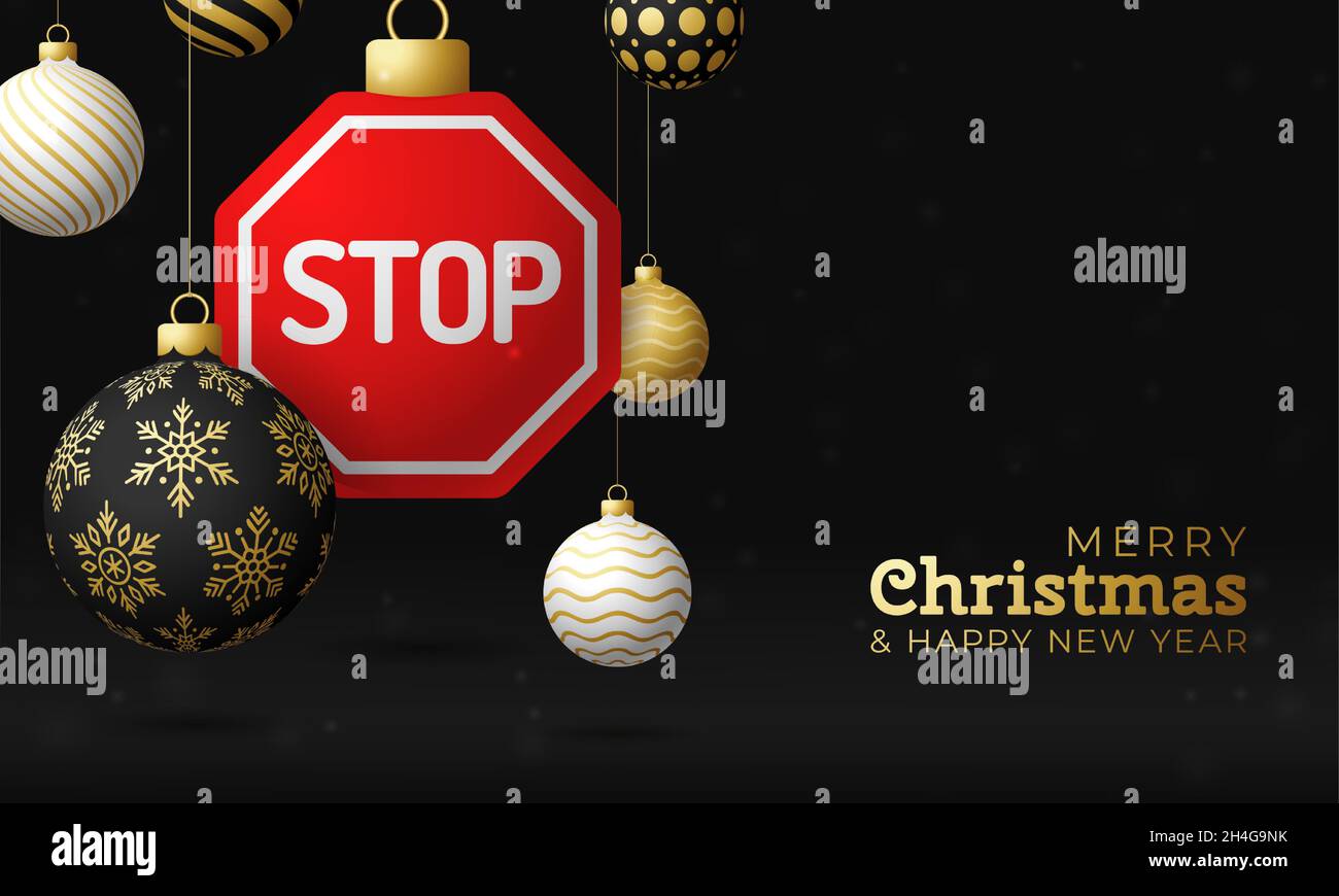 Stop sign Christmas card. Merry Christmas traffic greeting card. Hang ...