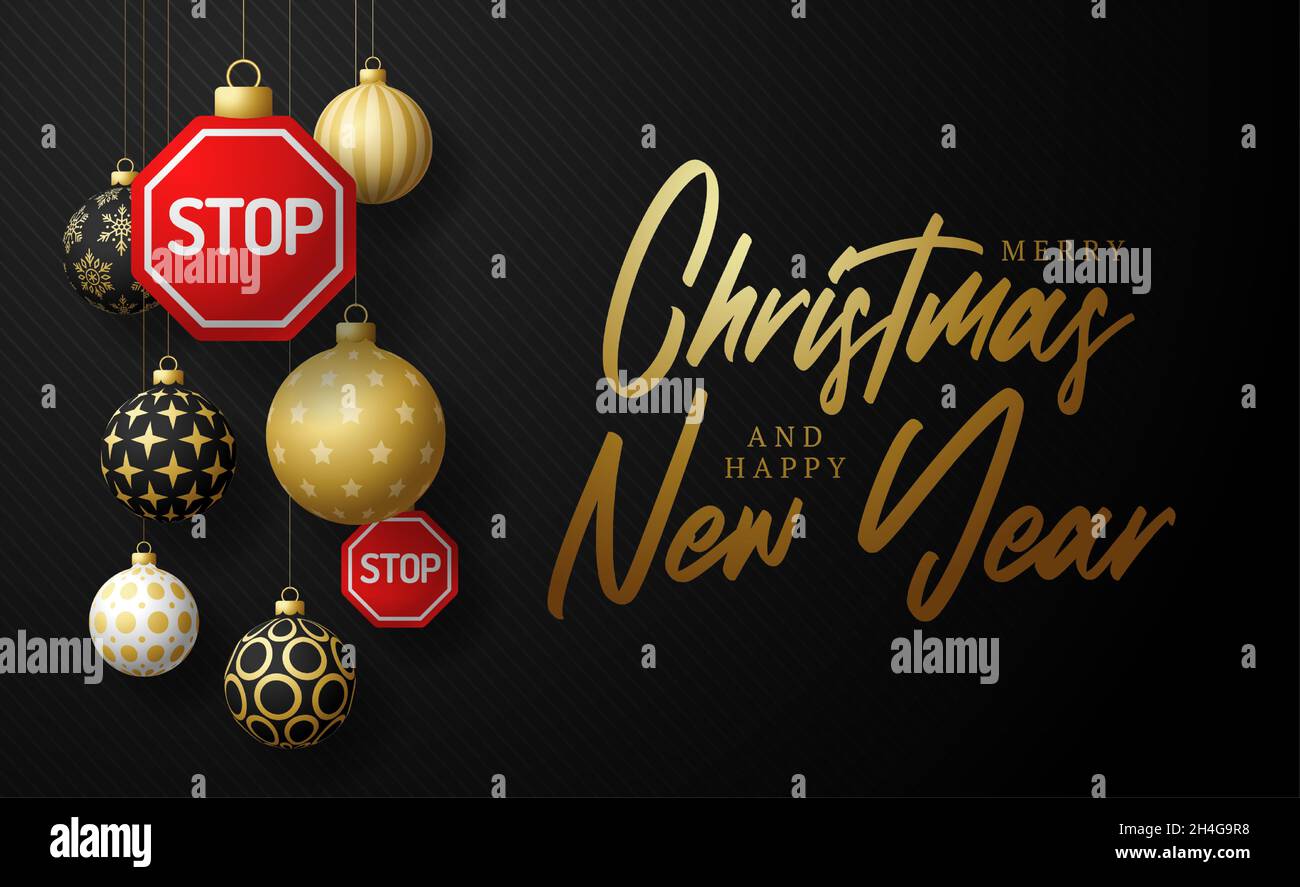 Stop sign Christmas card. Merry Christmas traffic greeting card. Hang ...