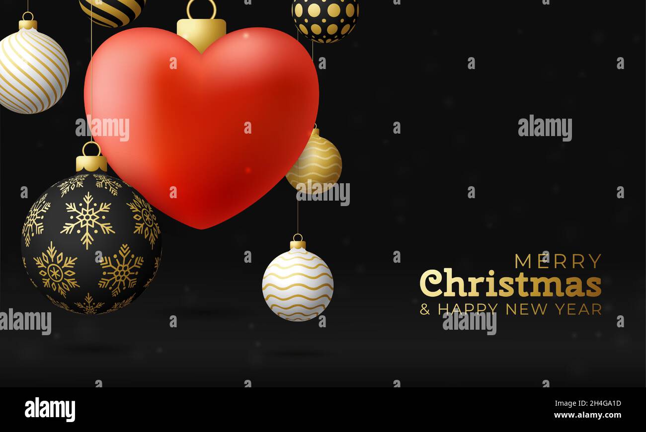 Christmas love heart card. Merry Christmas lovely greeting card. Hang ...