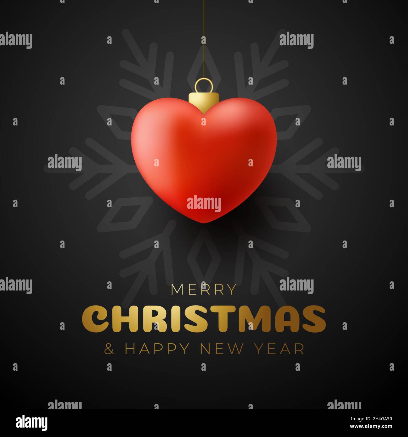 Christmas love heart card. Merry Christmas lovely greeting card. Hang ...