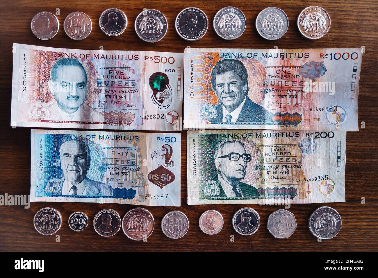 Mauritius money Mauritius Rupee MUR notes and coins close up Stock ...