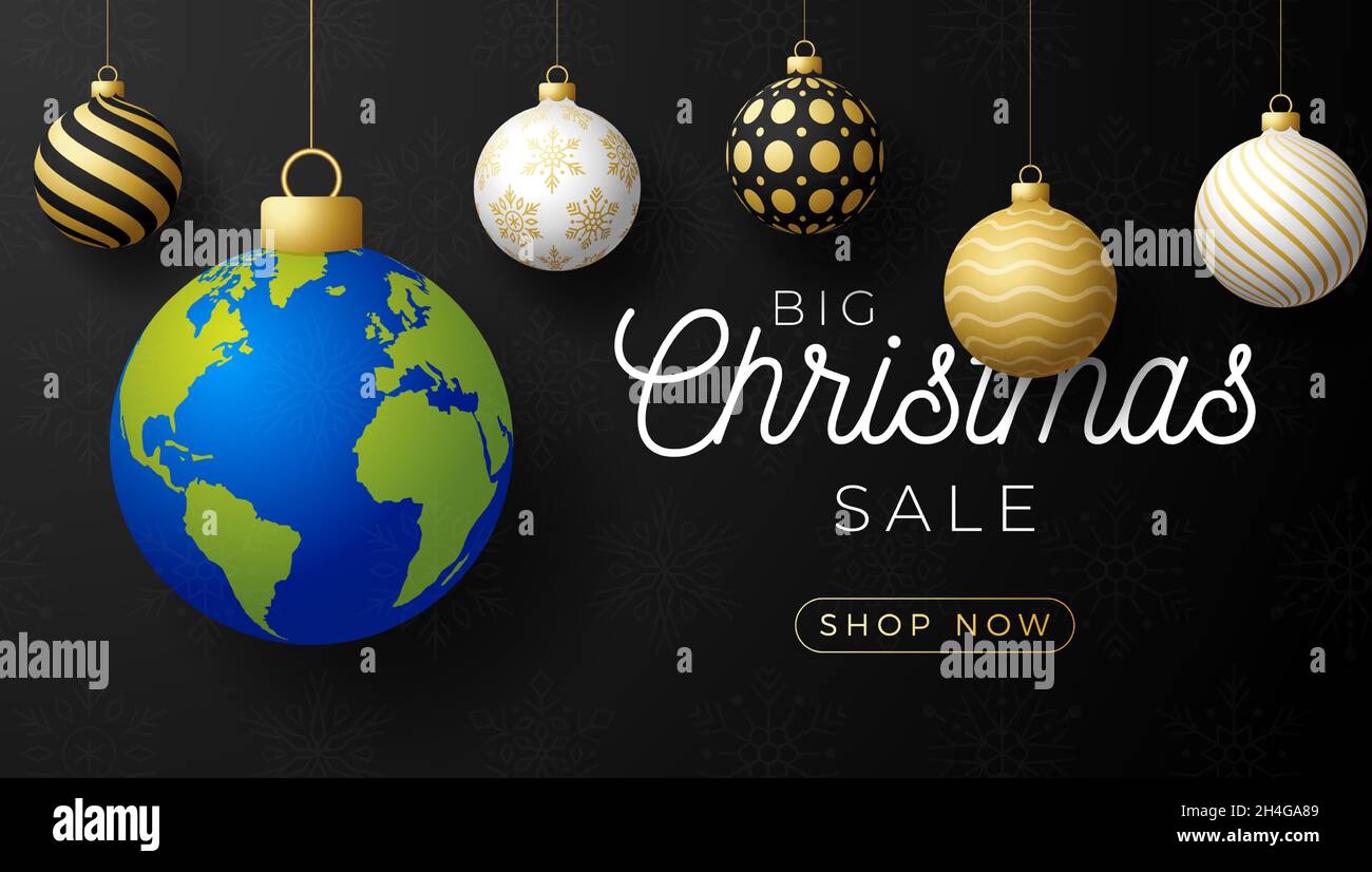 planet earth Christmas ball card. Merry Christmas world greeting card ...