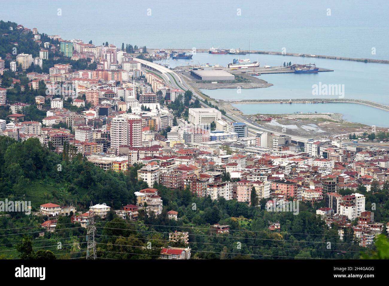 City of Rize in Black Sea, Turkey. Rize is built around a small bay on ...