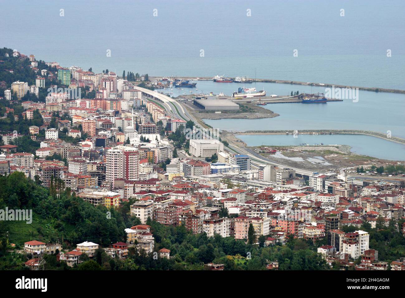 City of Rize in Black Sea, Turkey. Rize is built around a small bay on ...