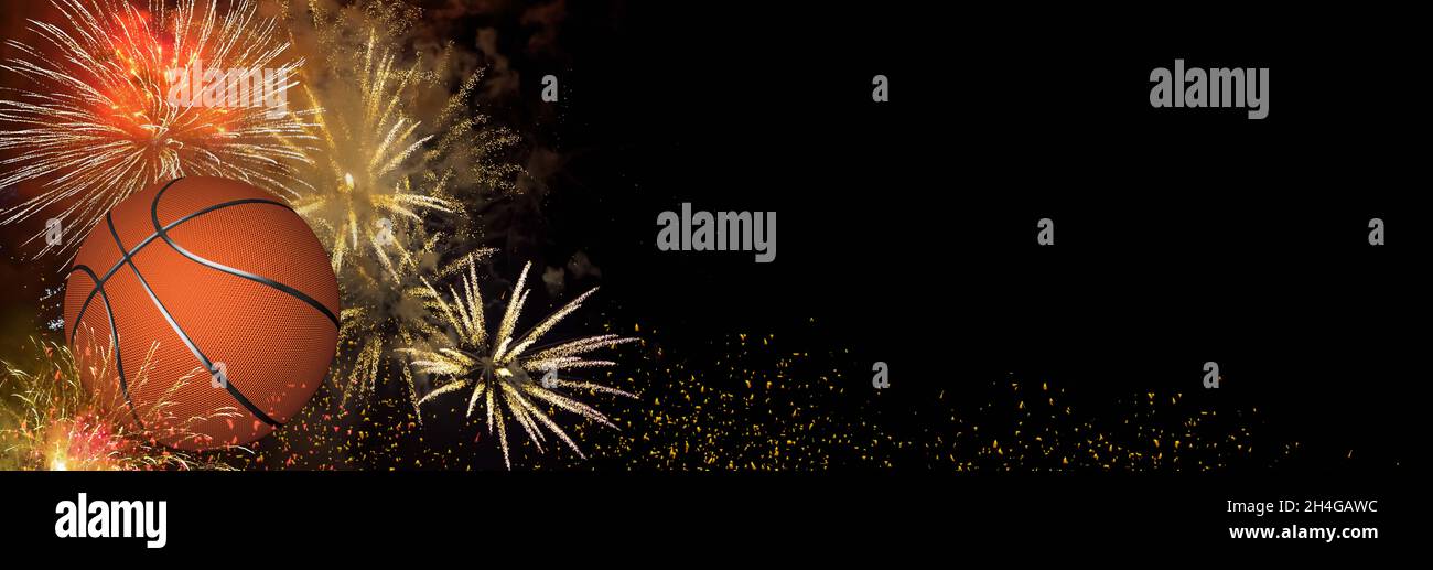Basketball with fireworks on a black background. Ideal for New Year ...