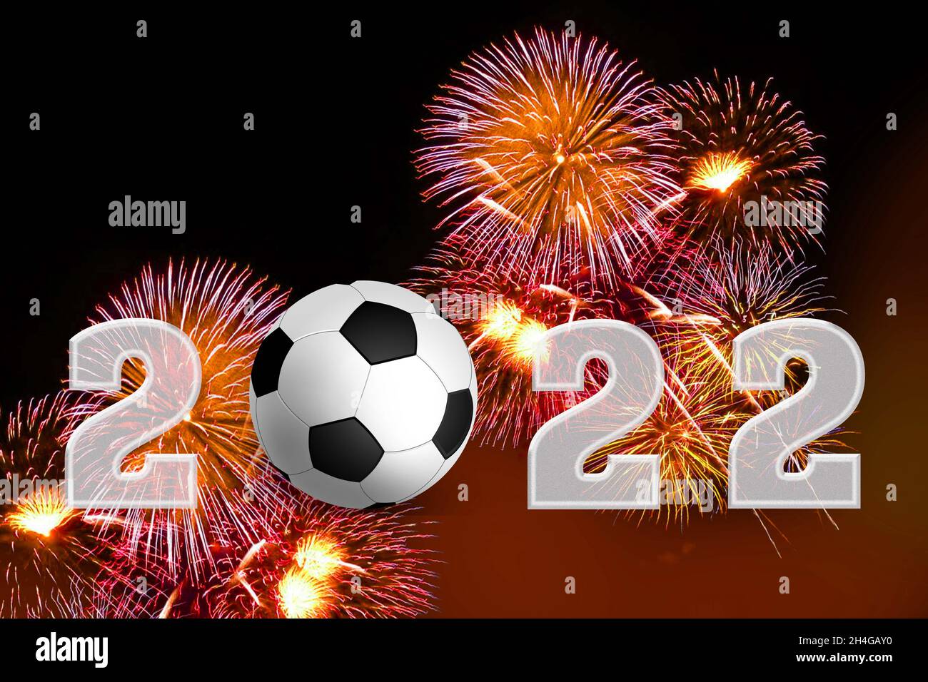 Soccer ball 2022 Happy New Year firework on black background Stock ...