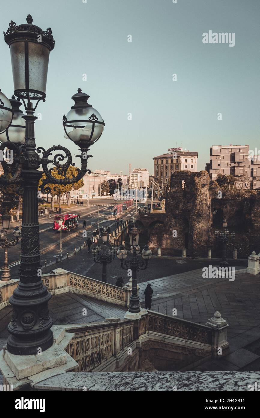 Classic cityscape behind lamp post in the balcony Stock Photo - Alamy