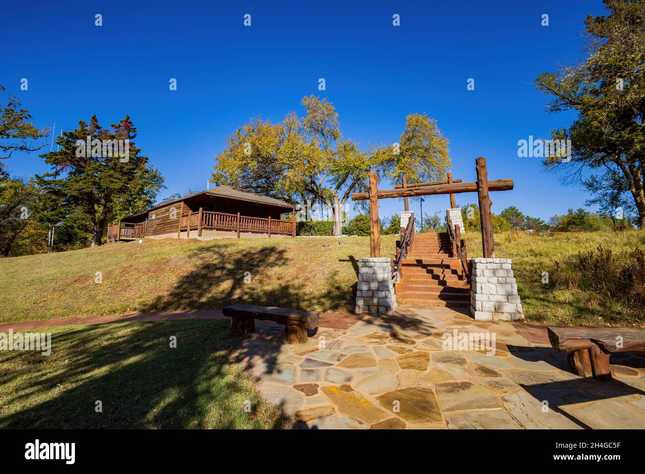 Sunny view of the landscape inside the Boiling Springs State Park at ...