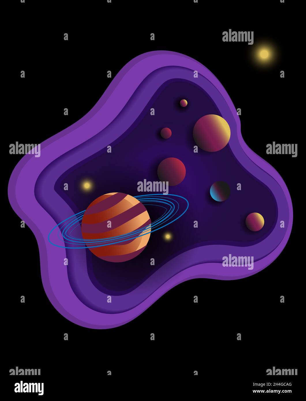 Fun space where stars and planets swim in their different colors Stock ...