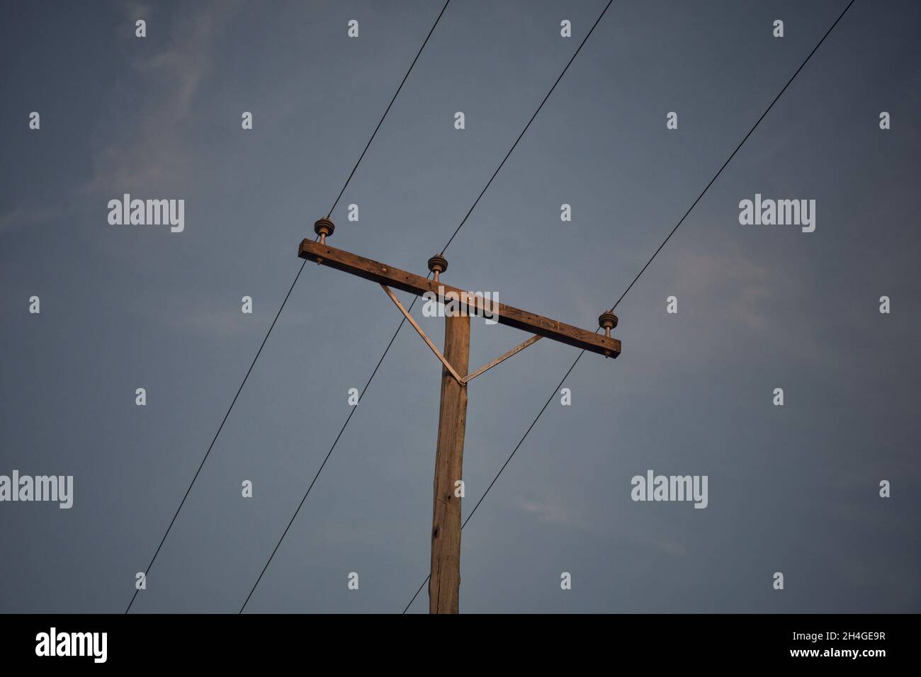 Low angle of a pole for energy transmission, wire and electricity post ...