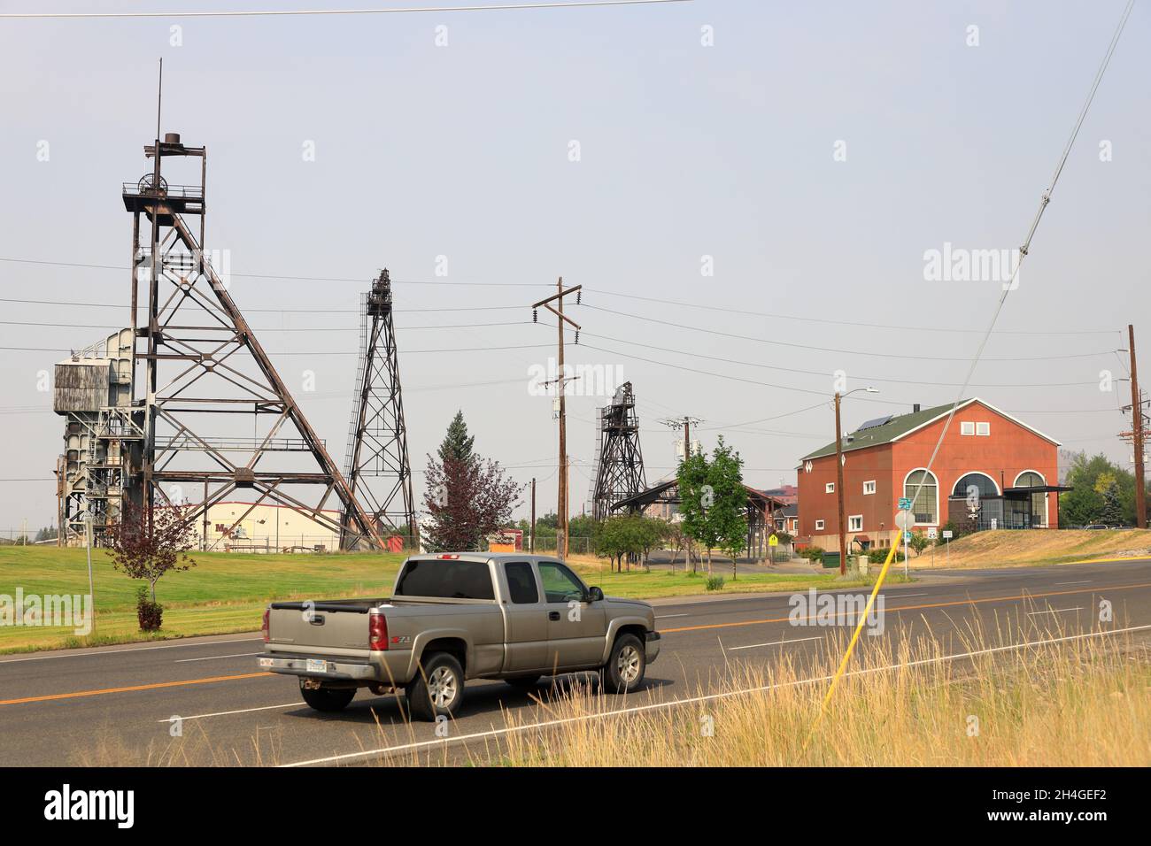 Mine yards with mine shaft headframes in Butte a former mining town in ...