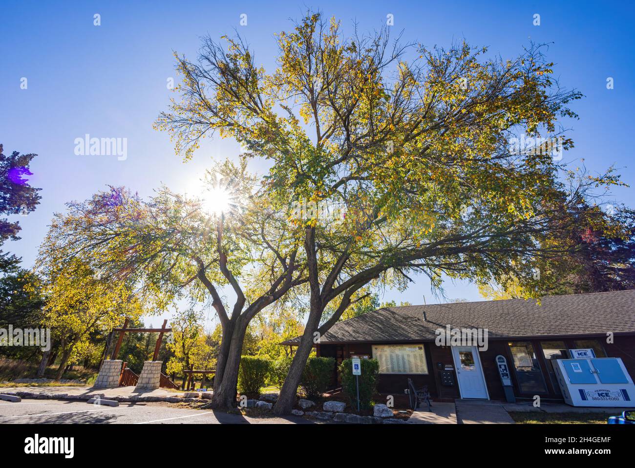 Oklahoma, OCT 28, 2021 - Sunny view of the landscape inside the Boiling ...