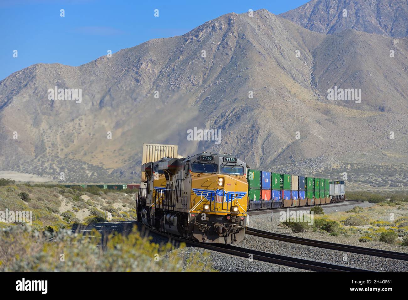Western and Union Pacific freight trains passing the San Gorgonio Pass ...