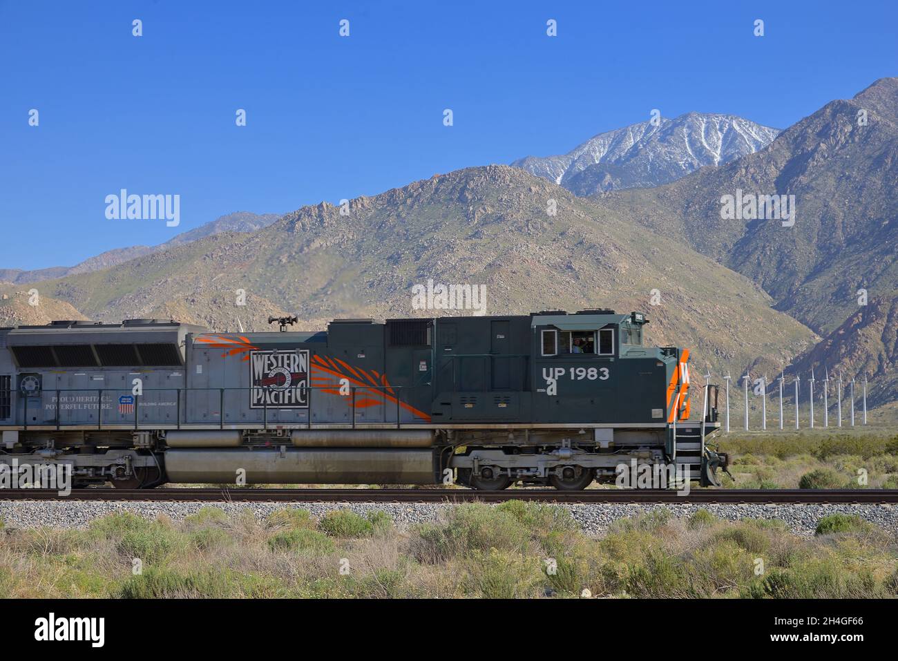 Western and Union Pacific freight trains passing the San Gorgonio Pass ...