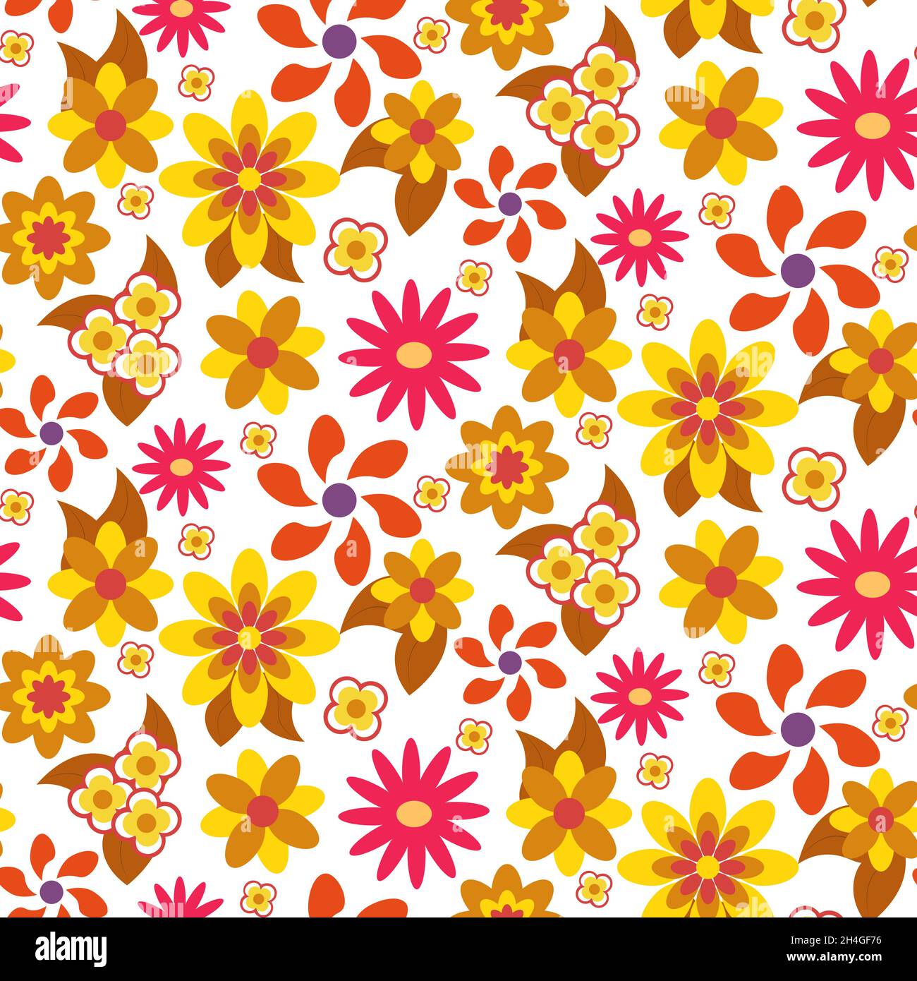 A pattern of yellow and orange flowers. Retro 70s style Stock Vector ...