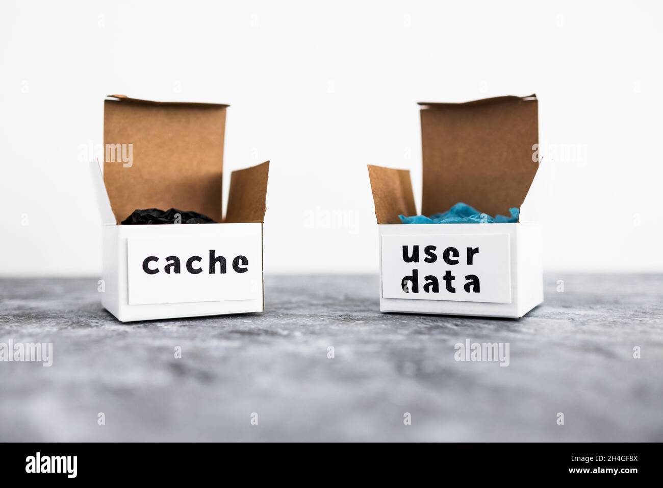 online privacy and stored information concept, metaphor of open boxes ...