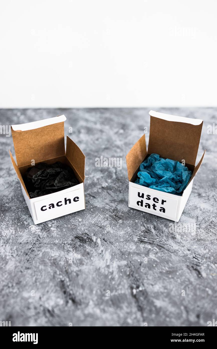 online privacy and stored information concept, metaphor of open boxes ...