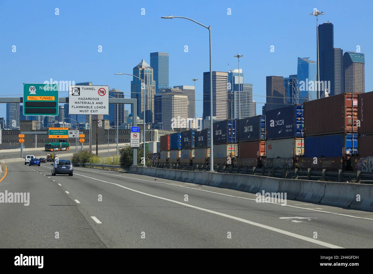 Cityscape of Seattle from I-5 freeway.Seattle.Washington.USA Stock ...