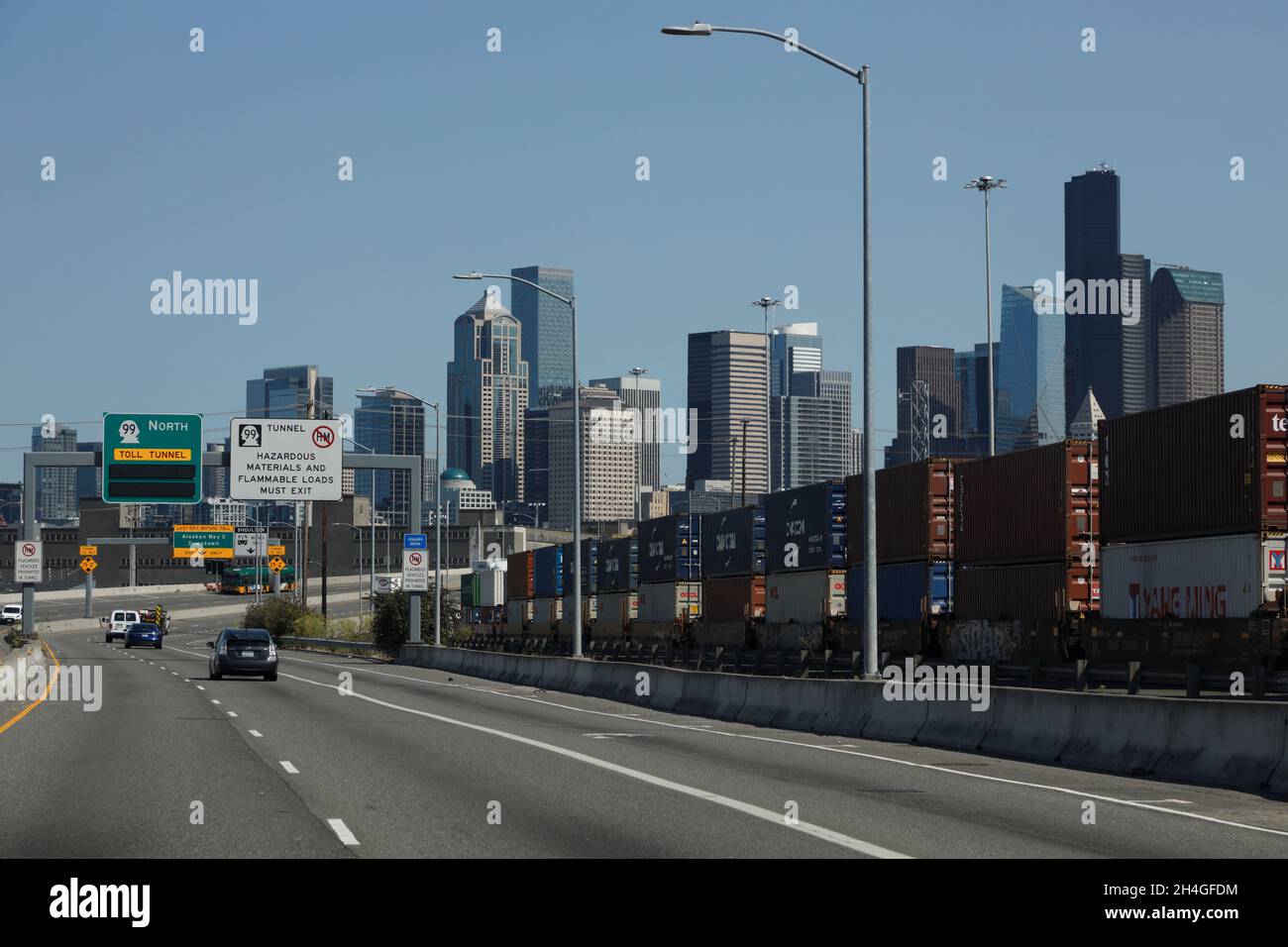 Cityscape of Seattle from I-5 freeway.Seattle.Washington.USA Stock ...