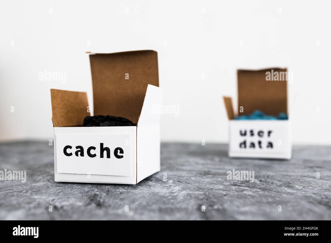 online privacy and stored information concept, metaphor of open boxes ...