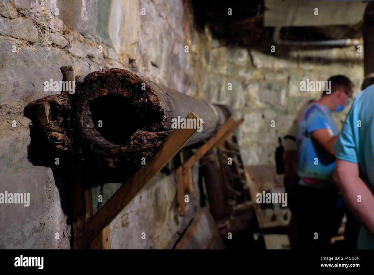 Old wooden water pipe in Seattle Underground a network of underground ...