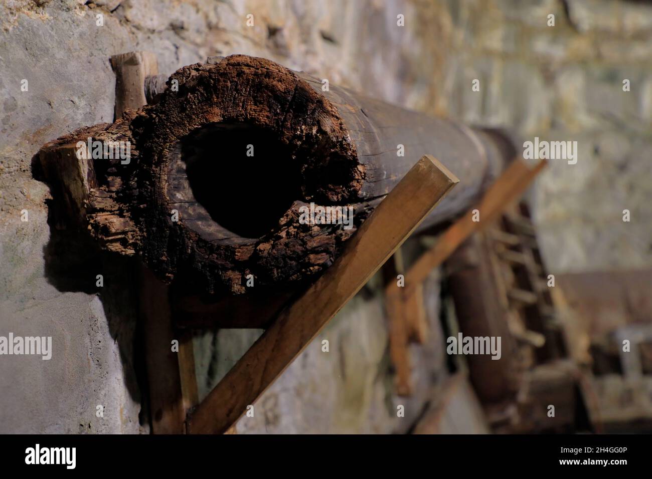 Old wooden water pipe in Seattle Underground a network of underground ...