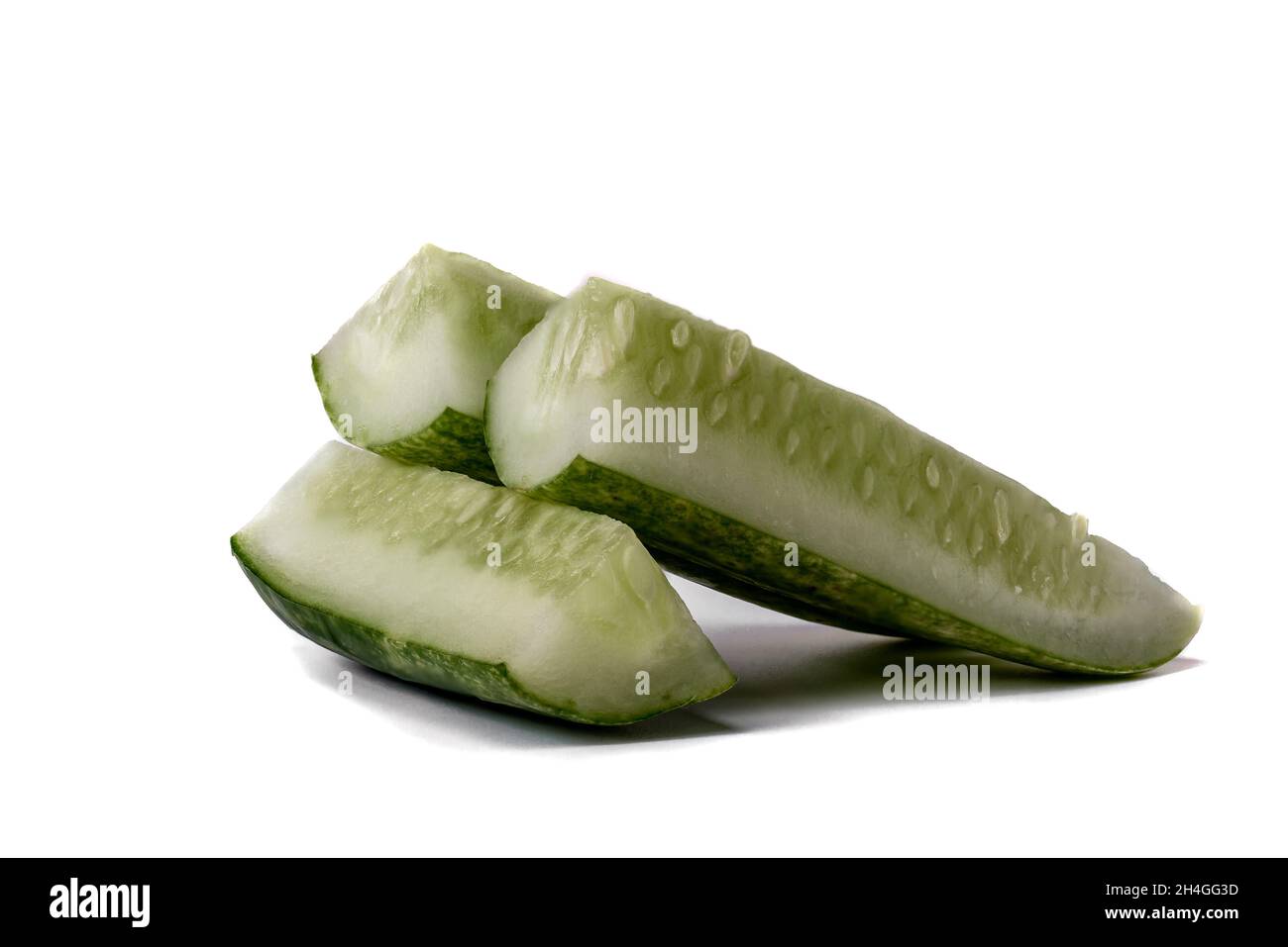 Three pieces of cucumber for fresh vegetables, stacked in composition ...