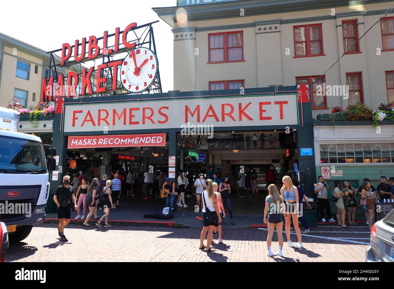 Public Market Center,Pike Place Market with visitors.Seattle.Washington ...
