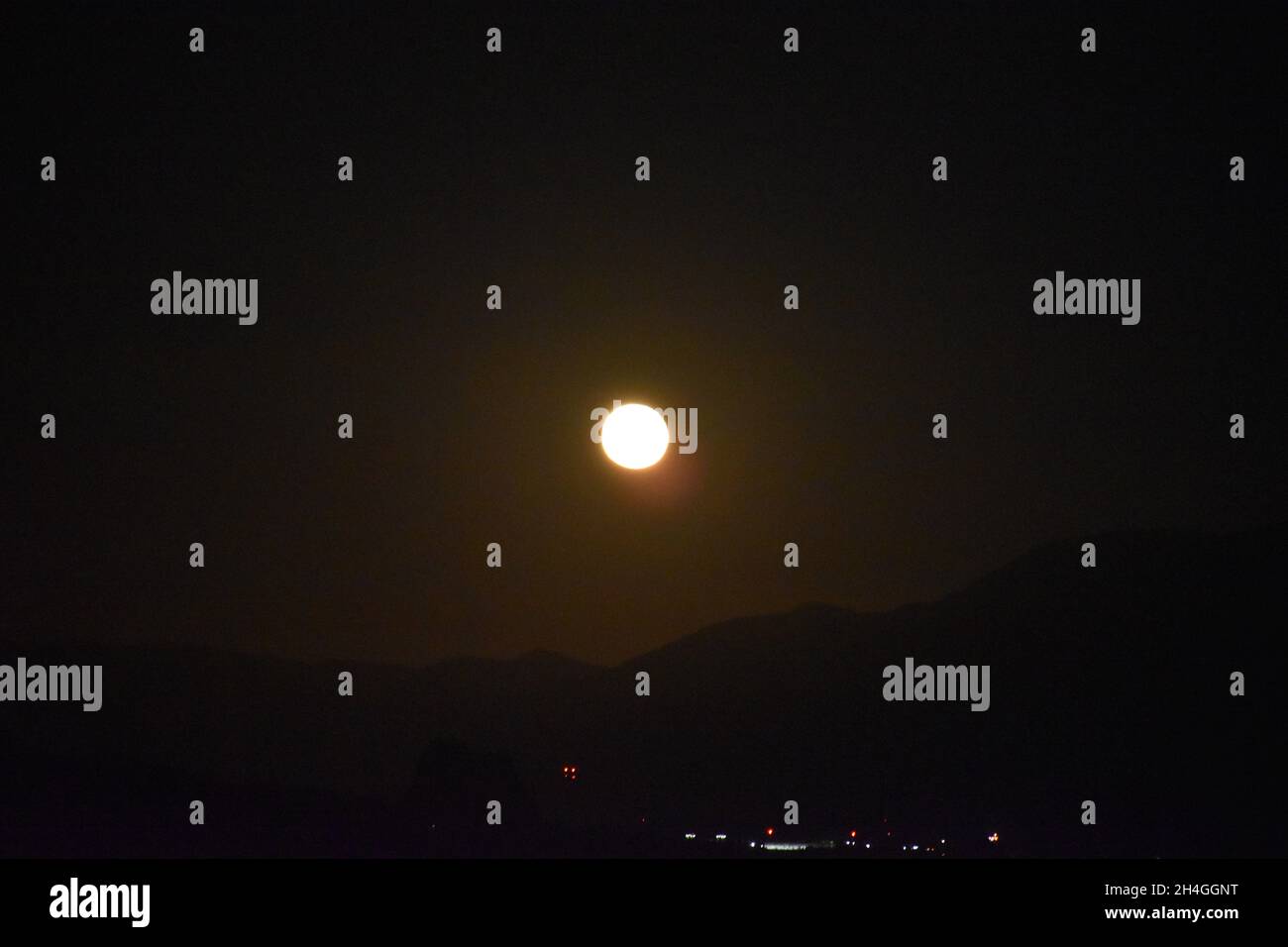 A full moon (Waning Gibbous Phase) over the Columbia Gorge seen from ...