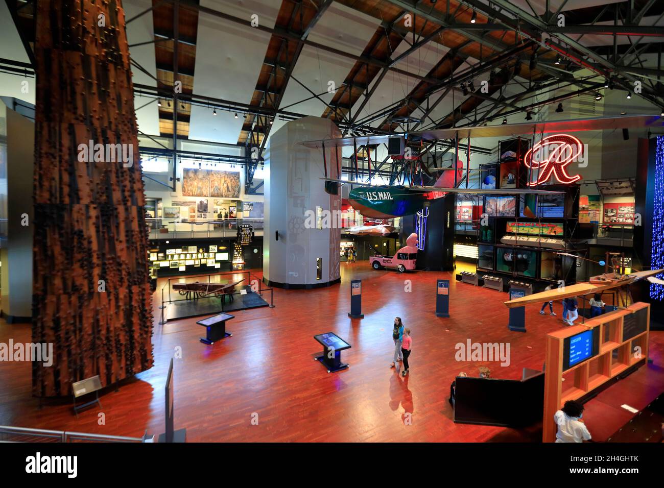Grand Atrium with Boeing B-1 US Mail airplane and neon R sign of ...