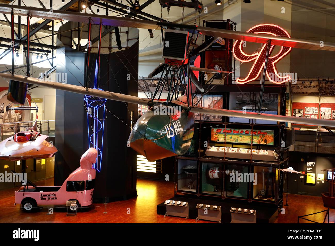 Grand Atrium of Museum of History & Industry with Boeing B-1 airplane ...