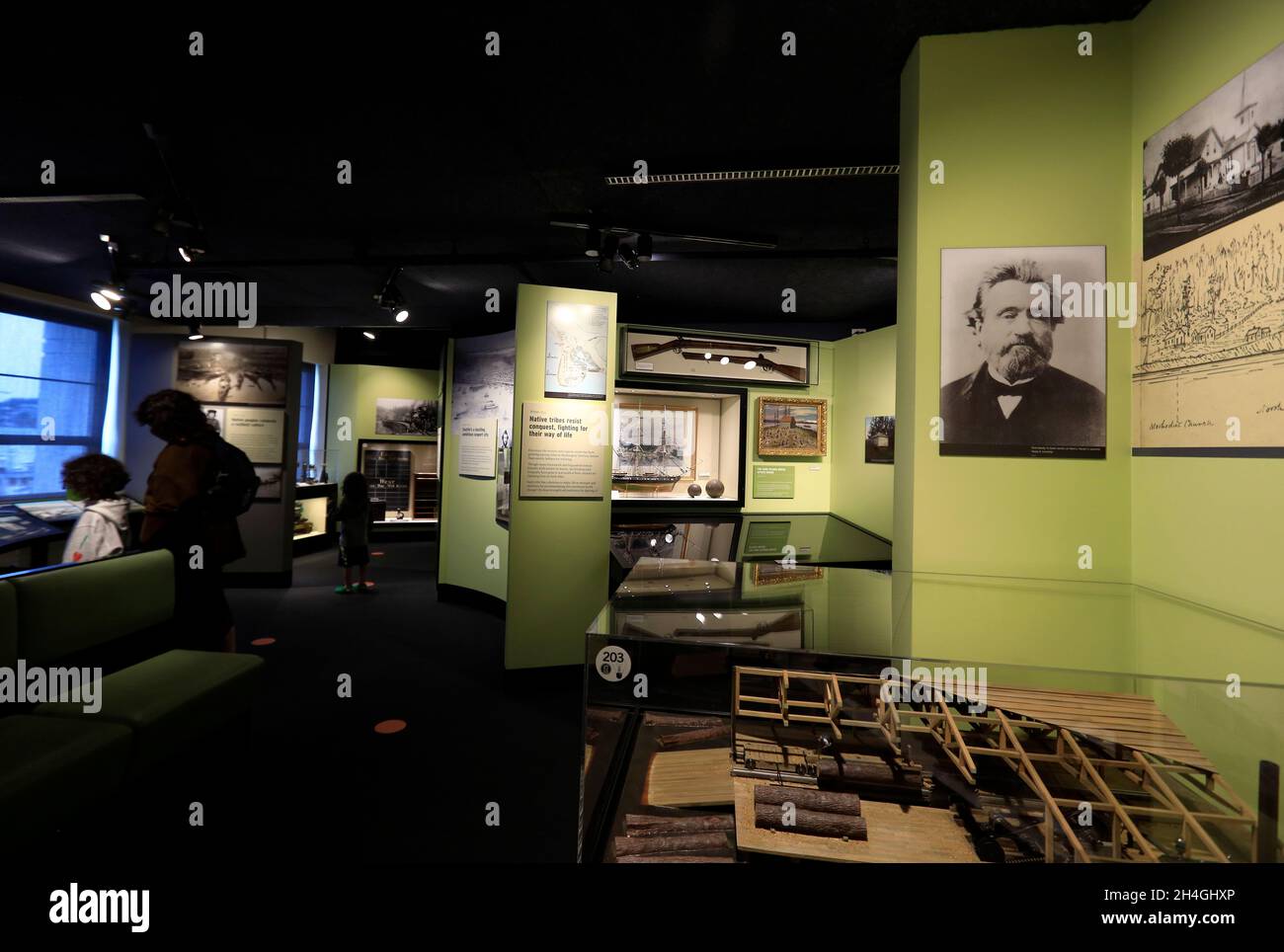 The exhibition of Henry Yesler's sawmill and his portrait display in ...